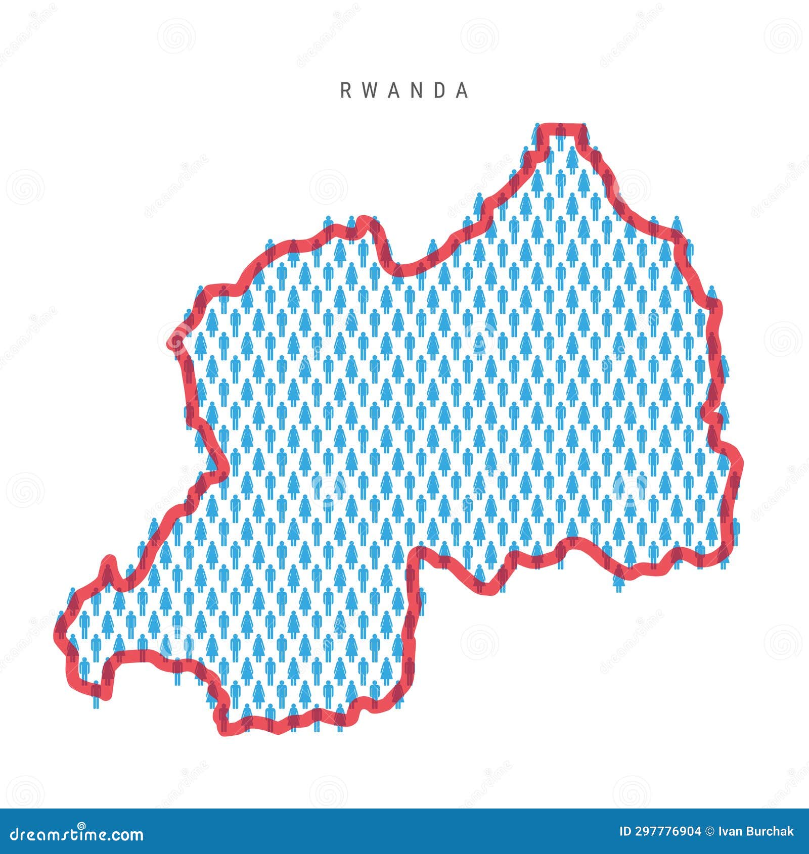 Rwanda People Map. Detailed Vector Silhouette. Mixed Crowd Of Men And ...
