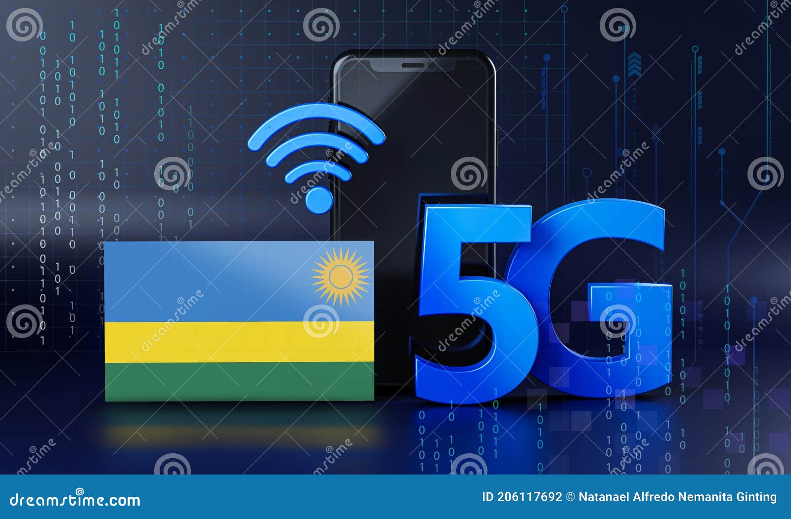 Rwanda Ready for 5G Connection Concept. 3D Rendering Smartphone ...