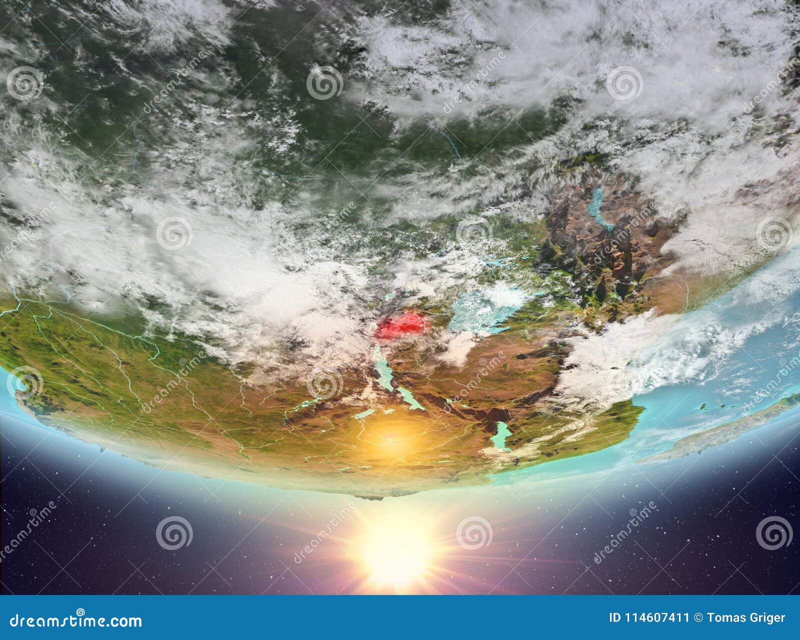 Rwanda with sun stock illustration. Illustration of satellite - 114607411