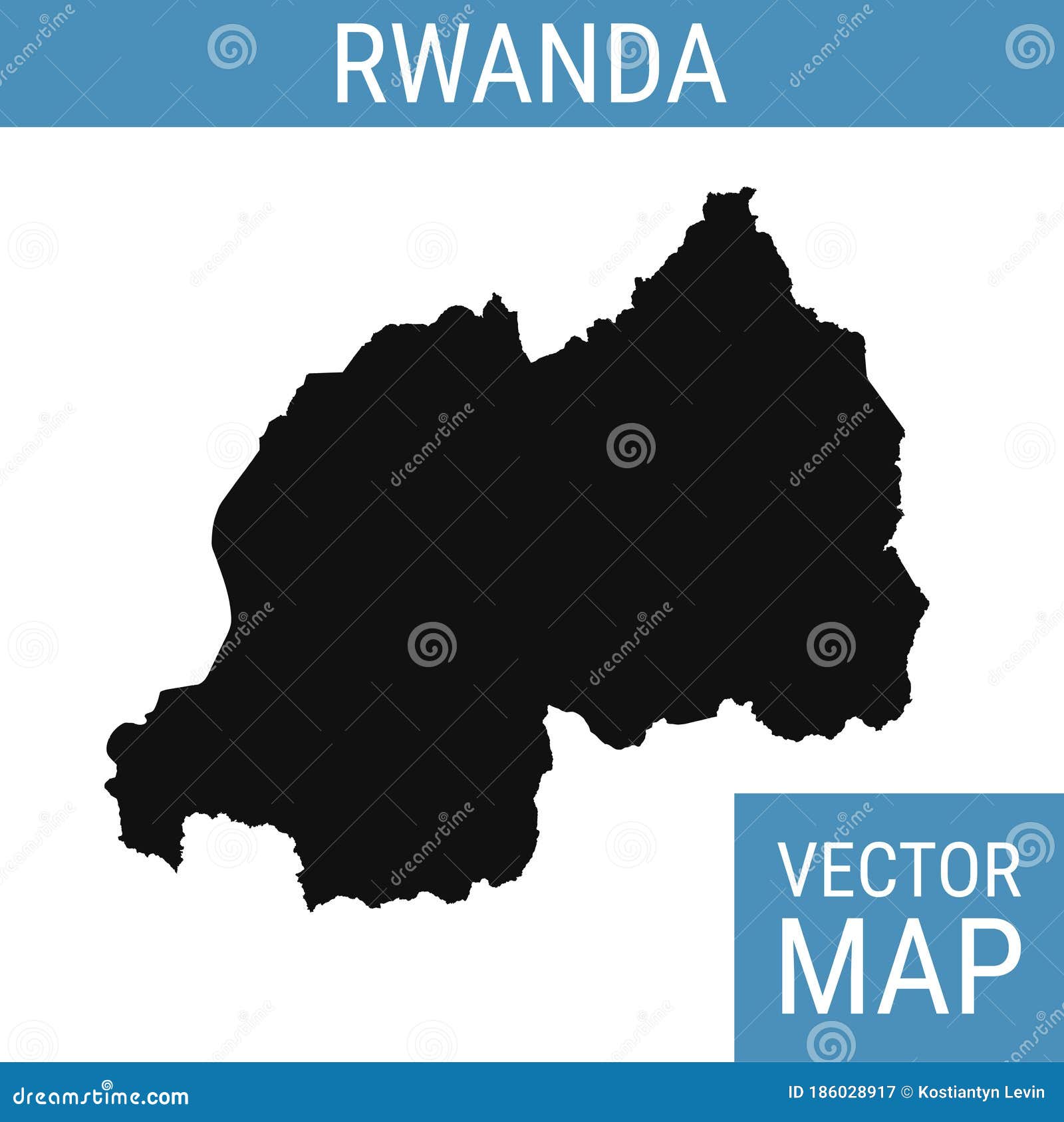 Rwanda Vector Map Isolated On White Background. High-Detailed Black ...