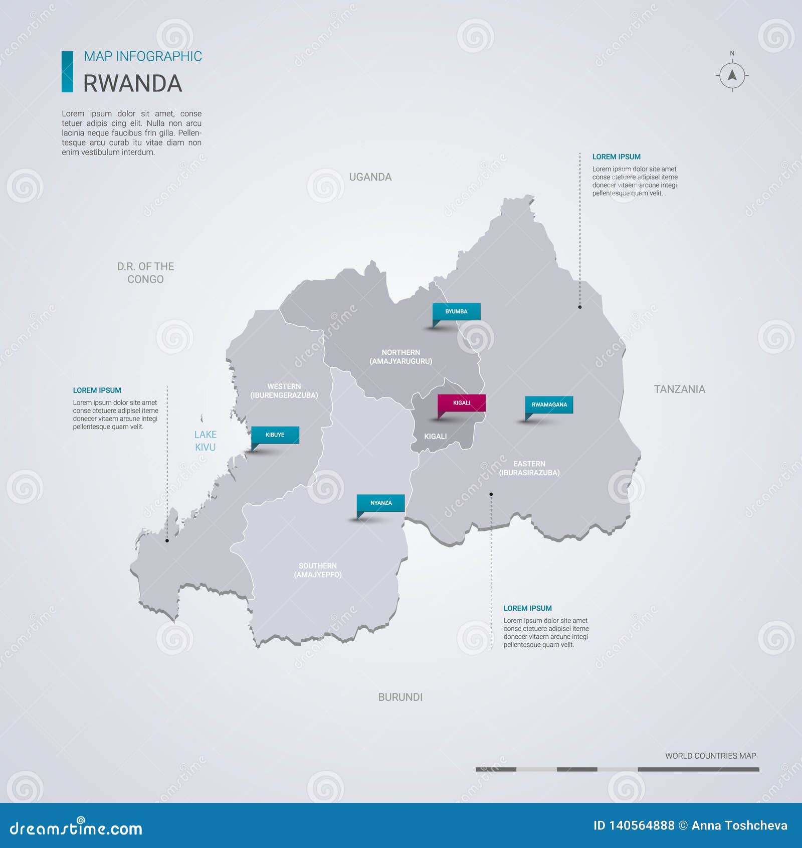 Rwanda Vector Map with Infographic Elements, Pointer Marks Stock Vector ...