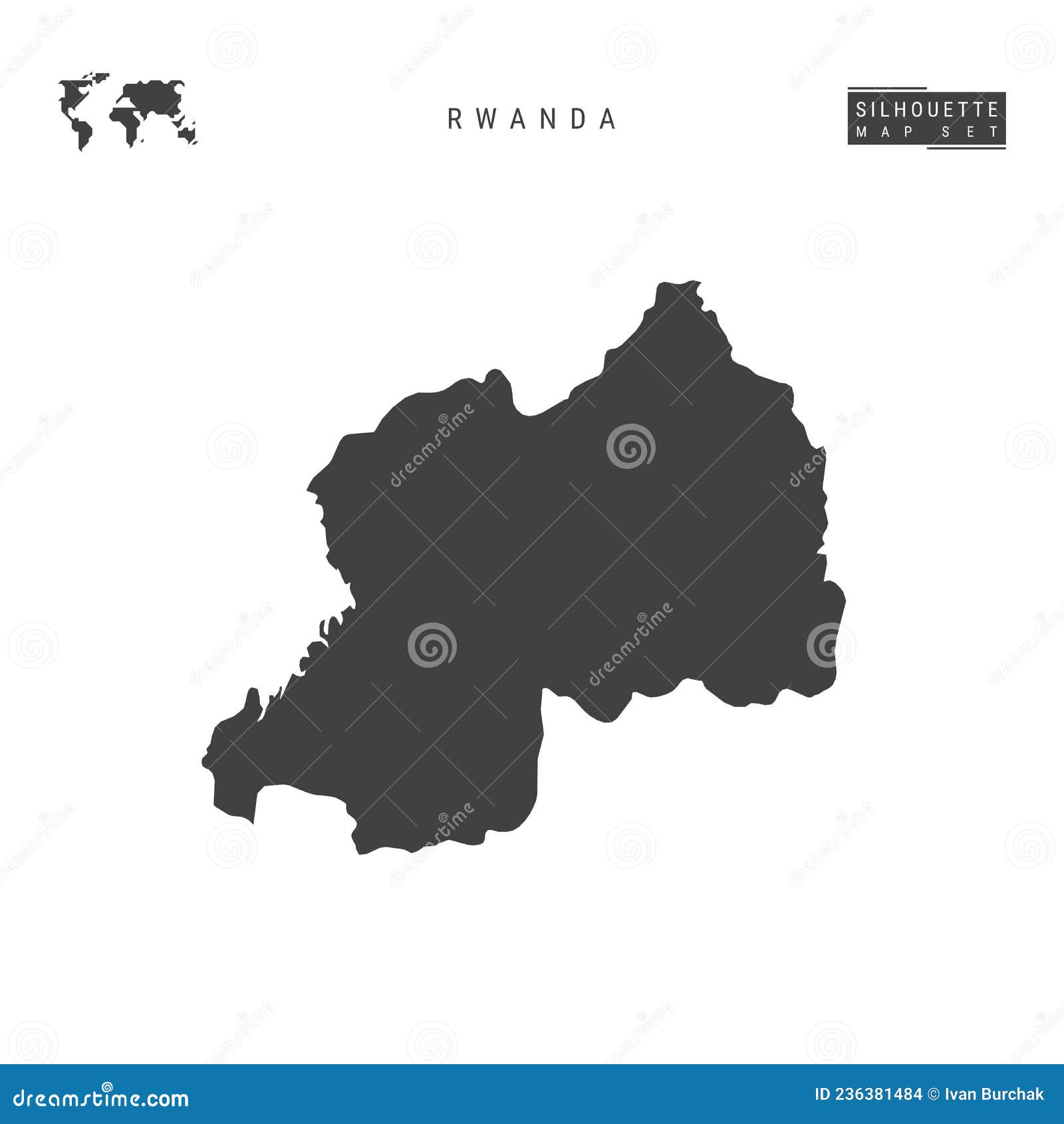 Rwanda Vector Map Isolated on White Background. High-Detailed Black ...