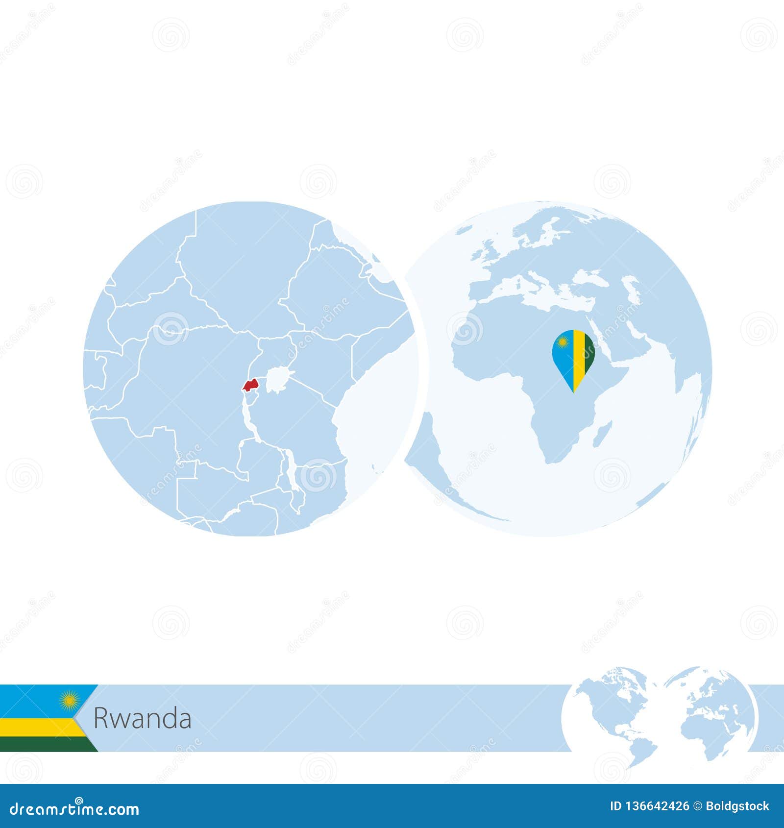 Rwanda on World Globe with Flag and Regional Map of Rwanda Stock Vector ...