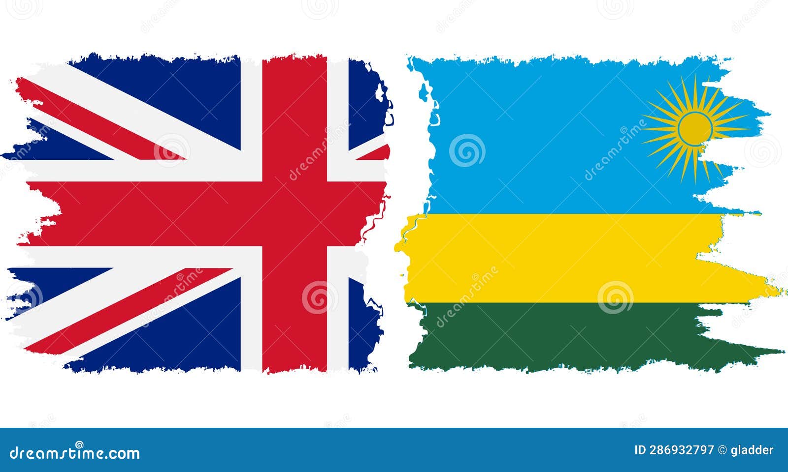 Rwandan and UK Grunge Flags Connection Vector Stock Illustration ...