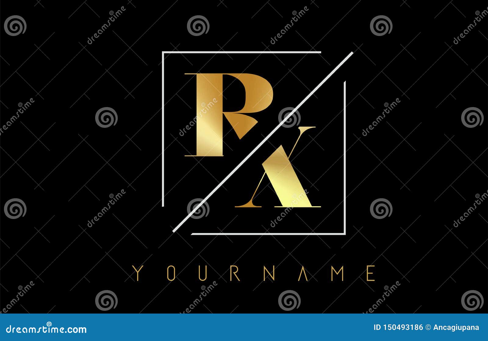 RX Golden Letter Logo with Cutted and Intersected Design Stock Vector ...