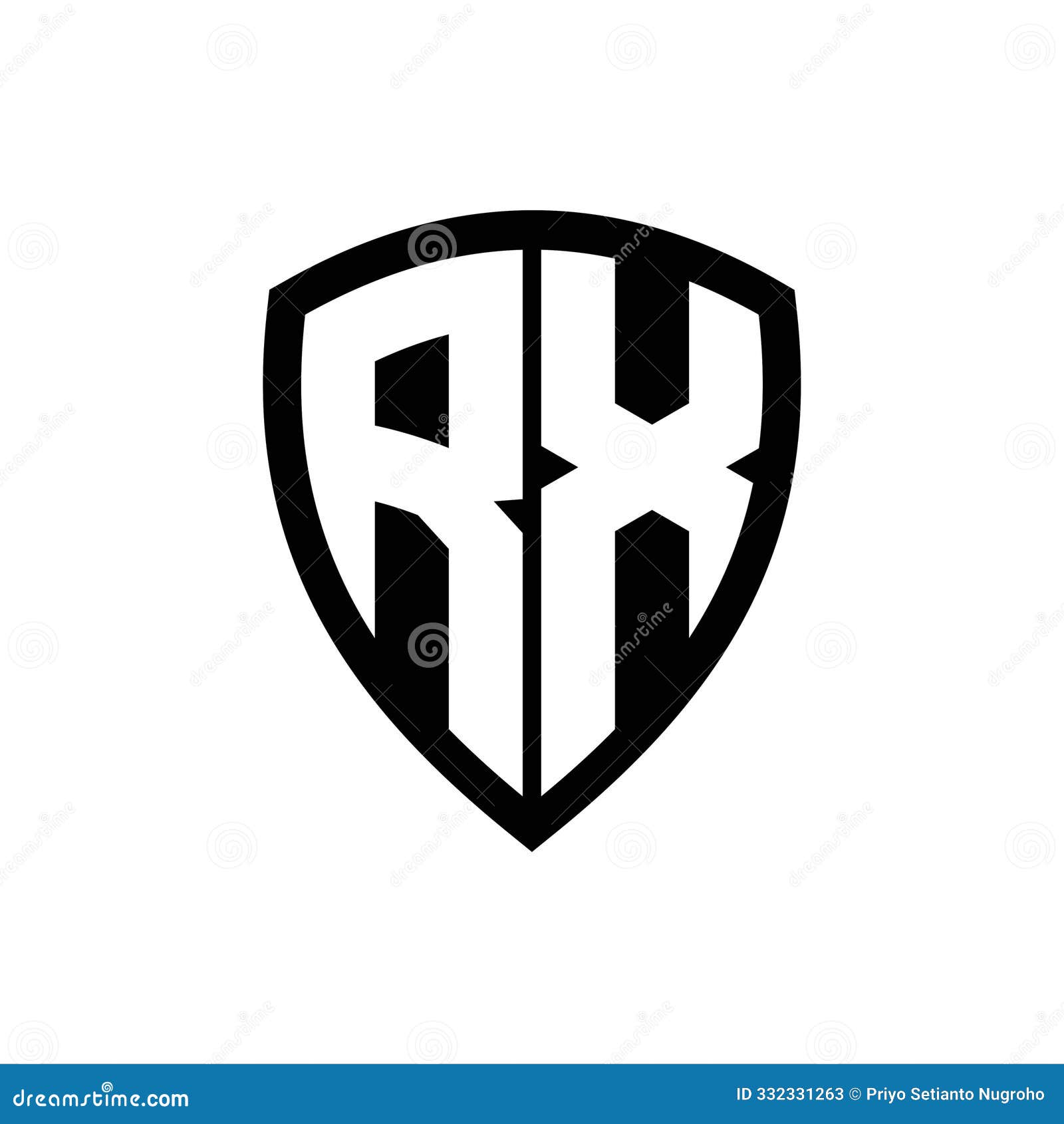 RX Monogram Logo with Bold Letters Shield Shape with Black and White ...