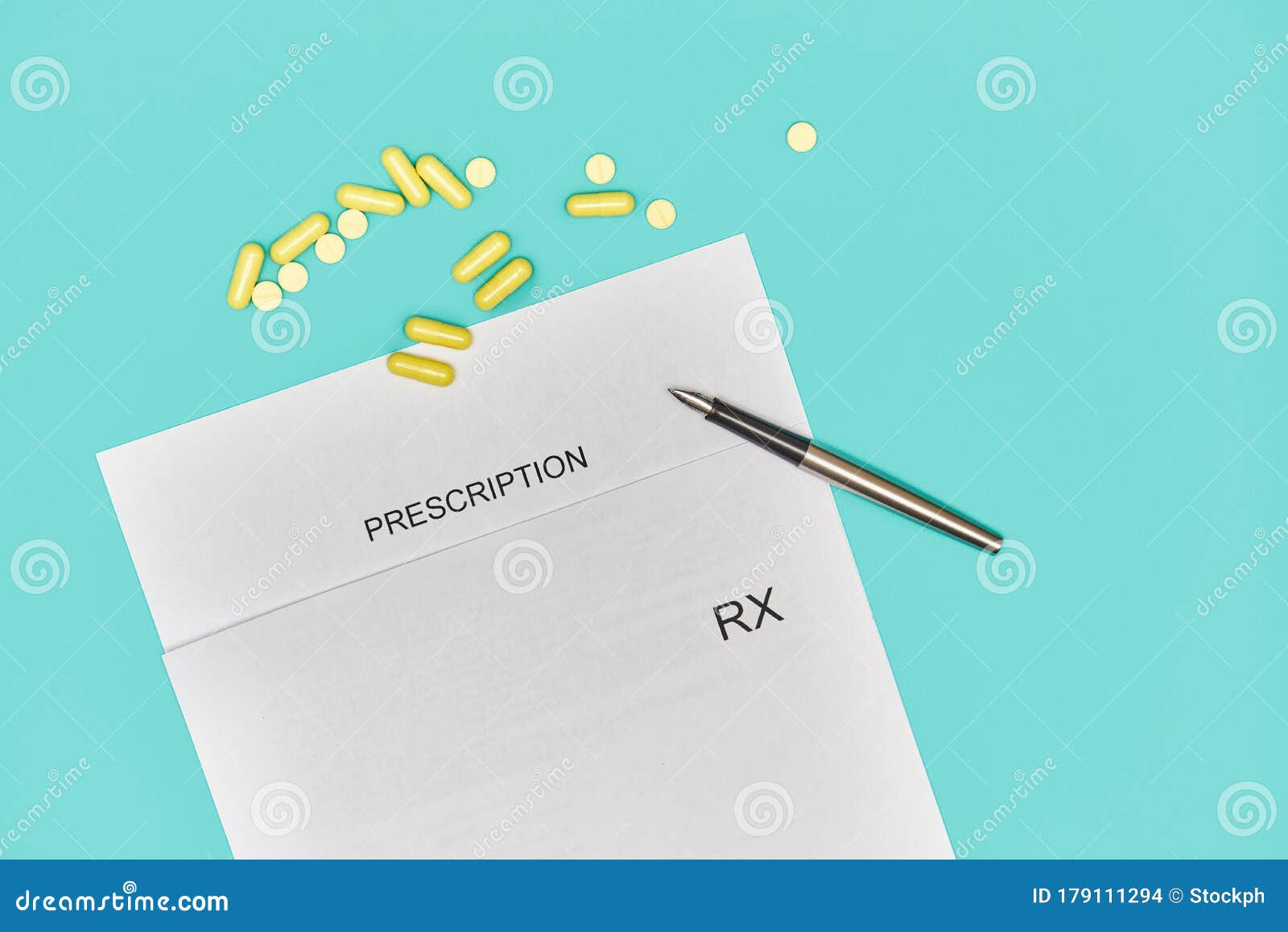Rx Prescription Form for Tablets. Blue Background Stock Photo - Image ...