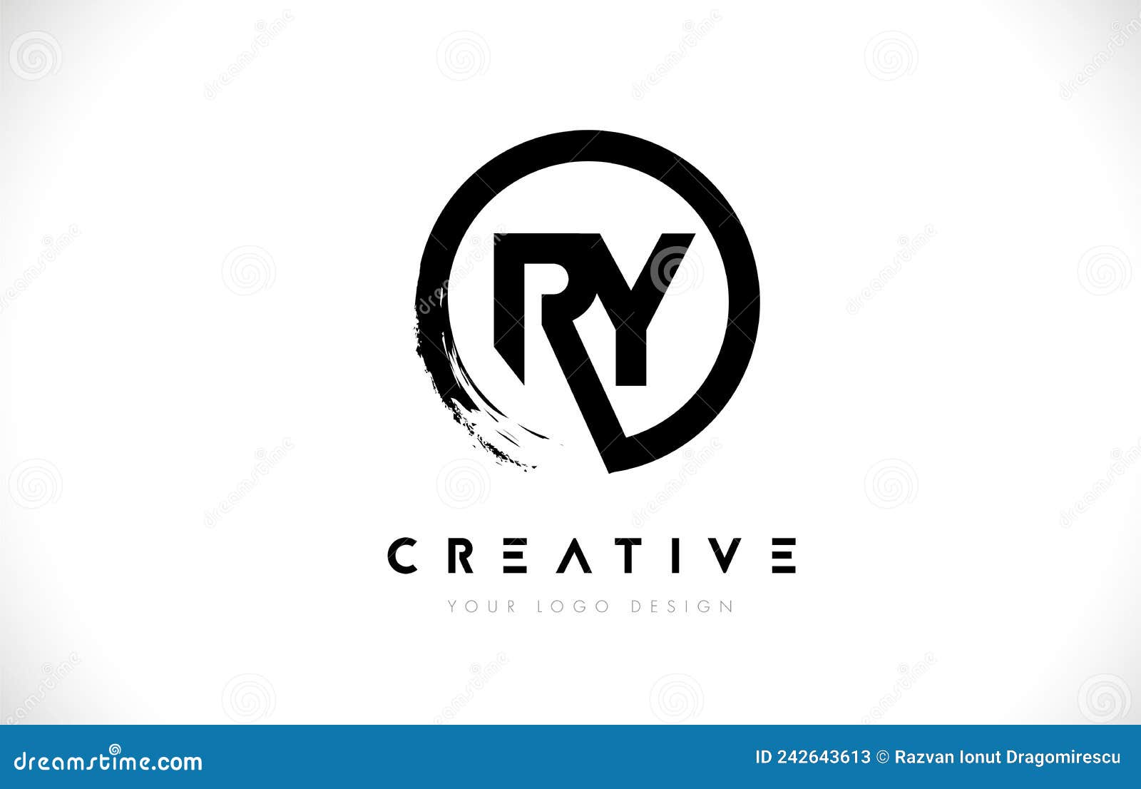 RY Letter Logo with Circle Brush Design and White Background Stock ...