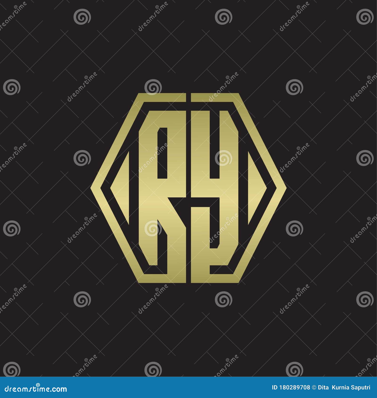 RY Logo Monogram with Hexagon Line Rounded Design Template with Gold ...