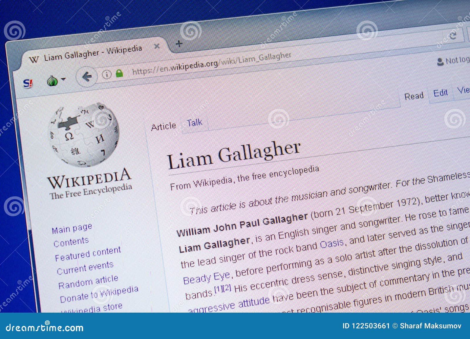 Ryazan, Russia - July 09, 2018: Page on Wikipedia about Liam Gallagher ...