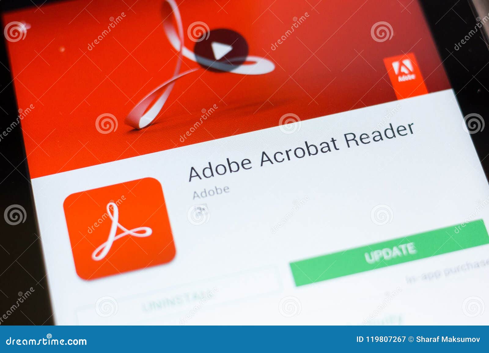 Ryazan, Russia - June 24, 2018: Adobe Acrobat Reader Mobile App on the ...
