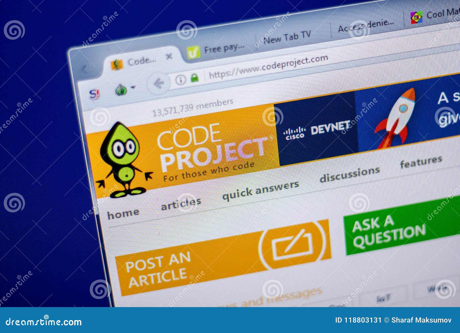 Ryazan, Russia - June 05, 2018: Homepage of CodeProject Website on the Display of PC, Url ...