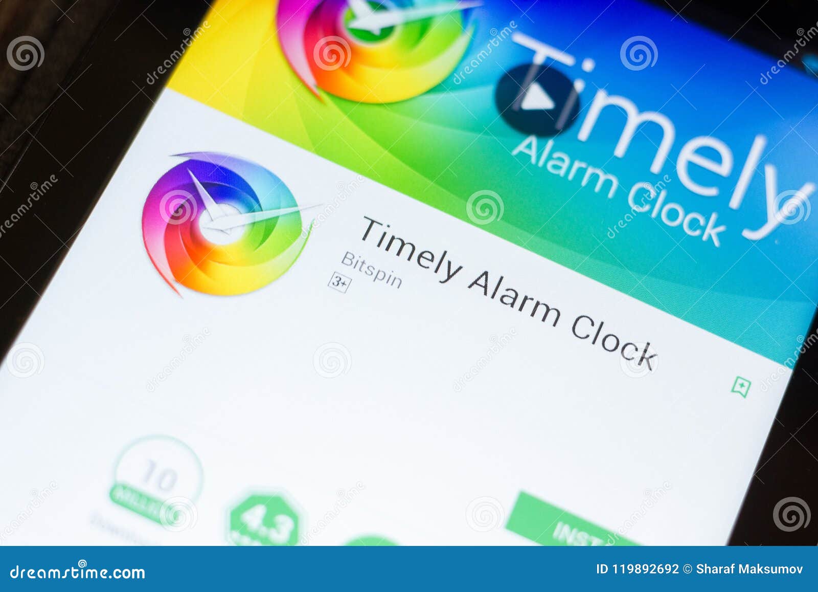Ryazan, Russia - June 24, 2018: Timely Alarm Clock Mobile App on the ... Ryazan, Russia - June 24, 2018: Timely Alarm Clock Mobile App on the ...