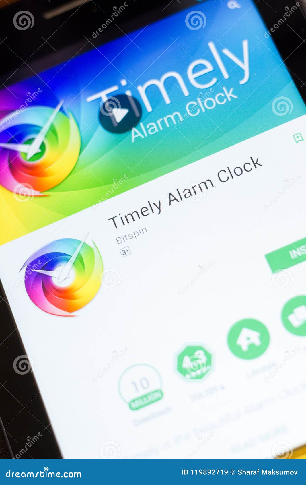 Ryazan, Russia - June 24, 2018: Timely Alarm Clock Mobile App on the ... Ryazan, Russia - June 24, 2018: Timely Alarm Clock Mobile App on the ...