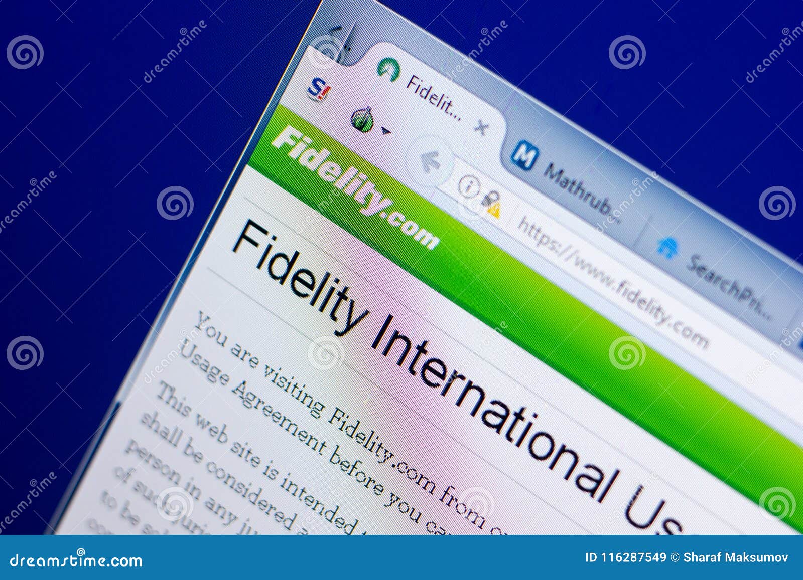 Ryazan, Russia - May 08, 2018: Fidelity Website on the Display of PC ...