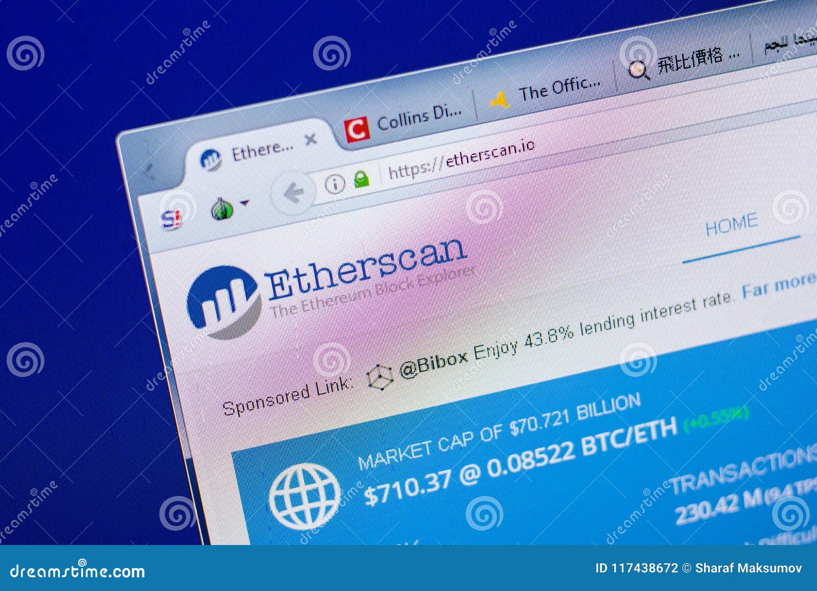 Ryazan, Russia - May 20, 2018: Homepage of Etherscan Website on the Display of PC, Url ...