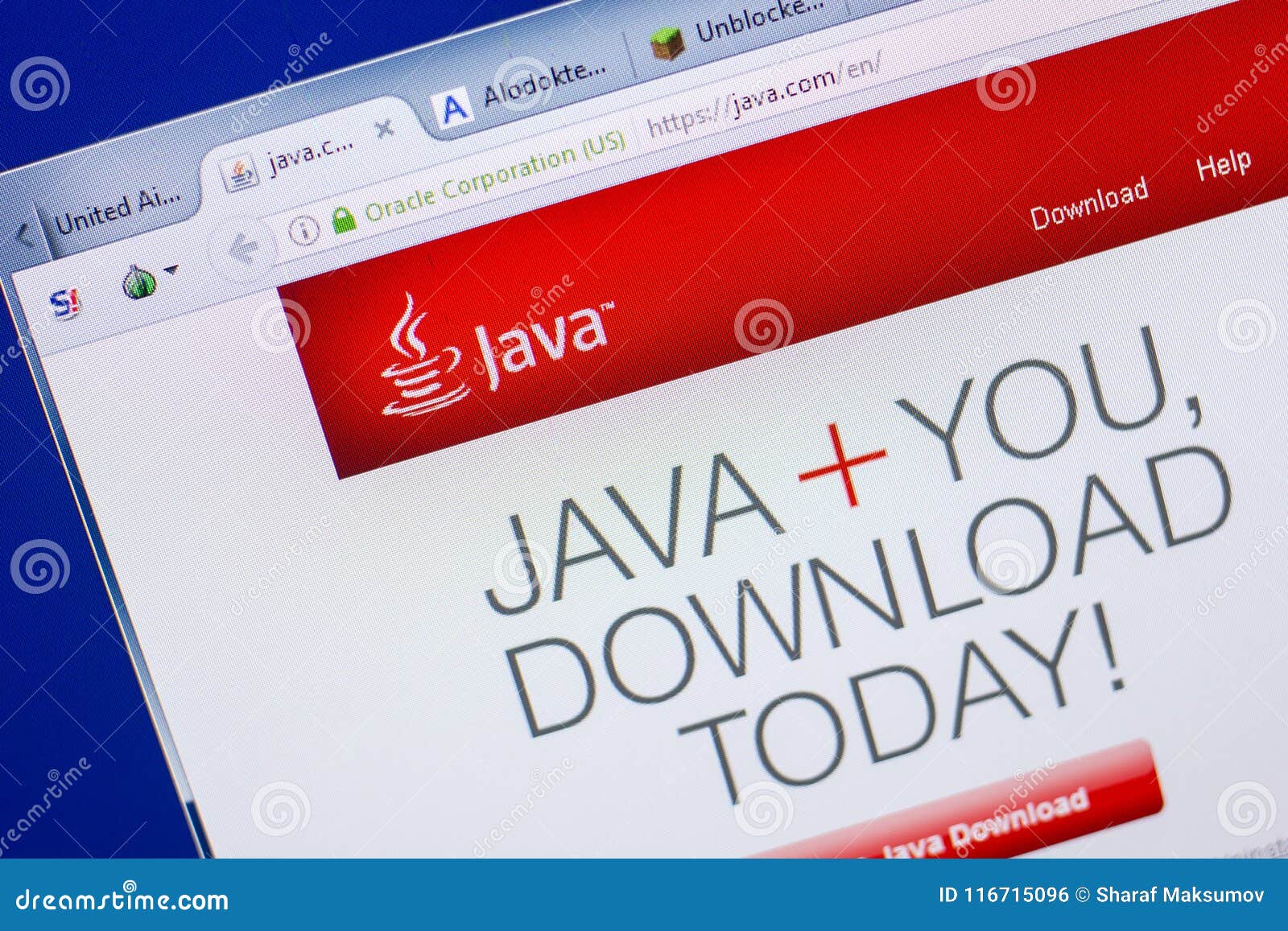 Ryazan, Russia - May 13, 2018: Java Website on the Display of PC, Url ...