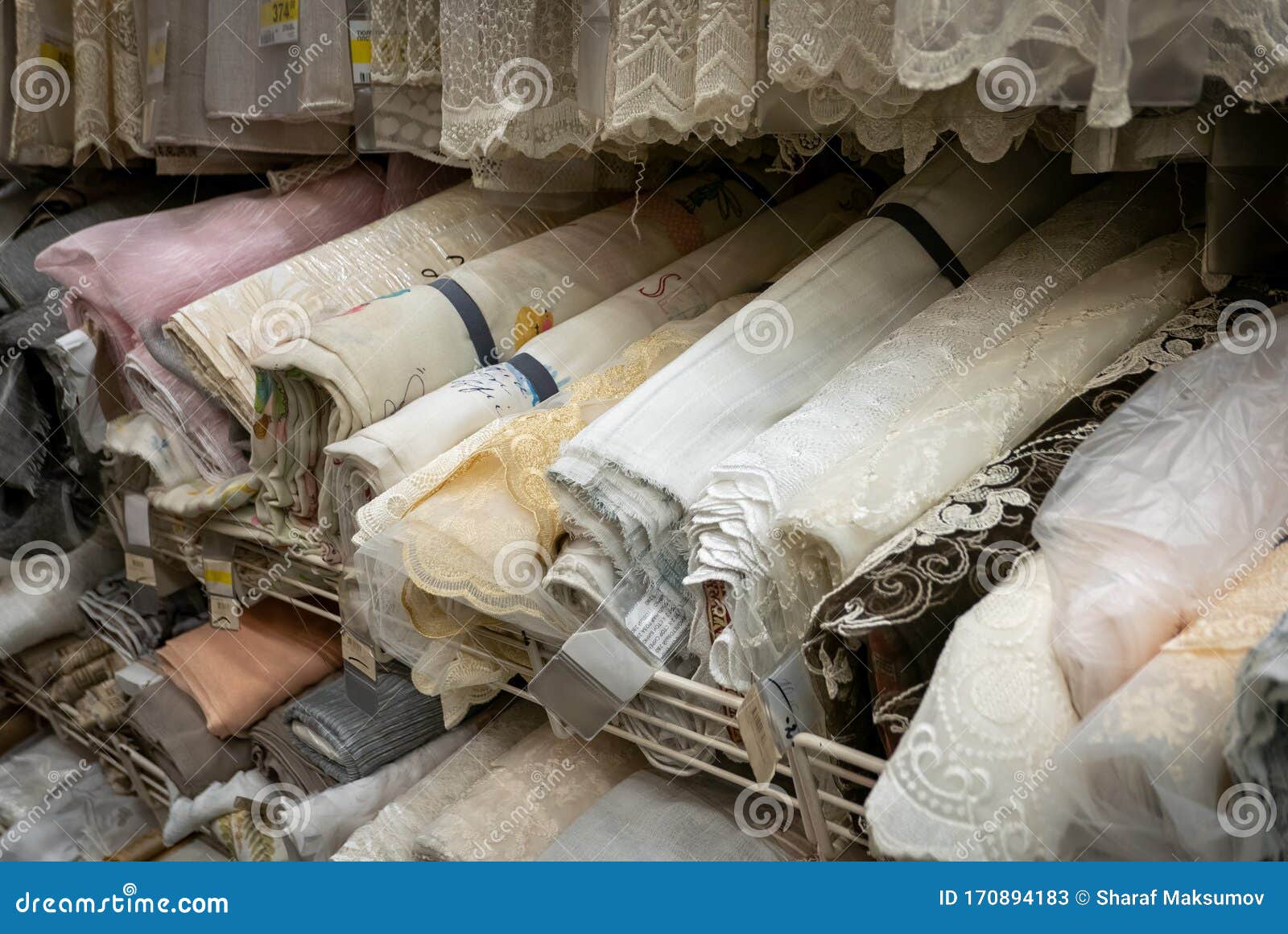 Ryazan, Russia - October 01, 2019: Rolls of Fabric Material in a ...