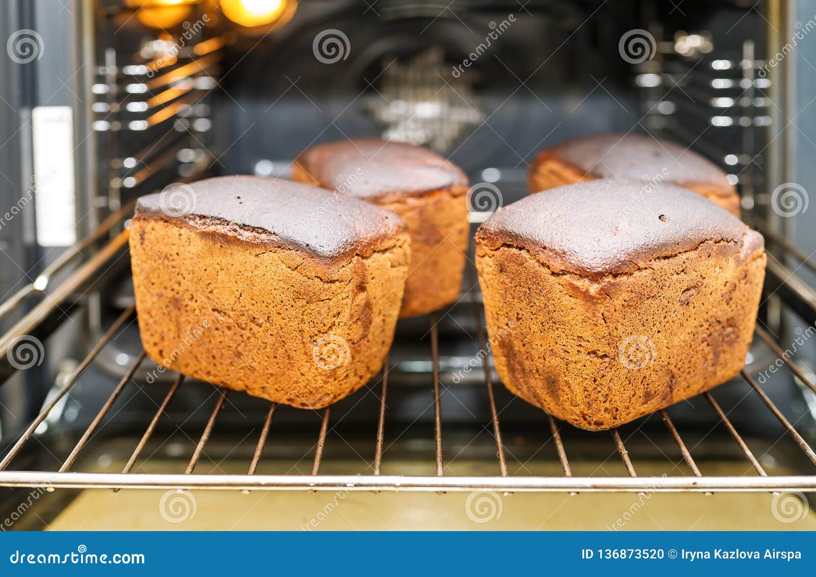 Rye Bread Baking. Production Oven at the Bakery Stock Photo - Image of ...