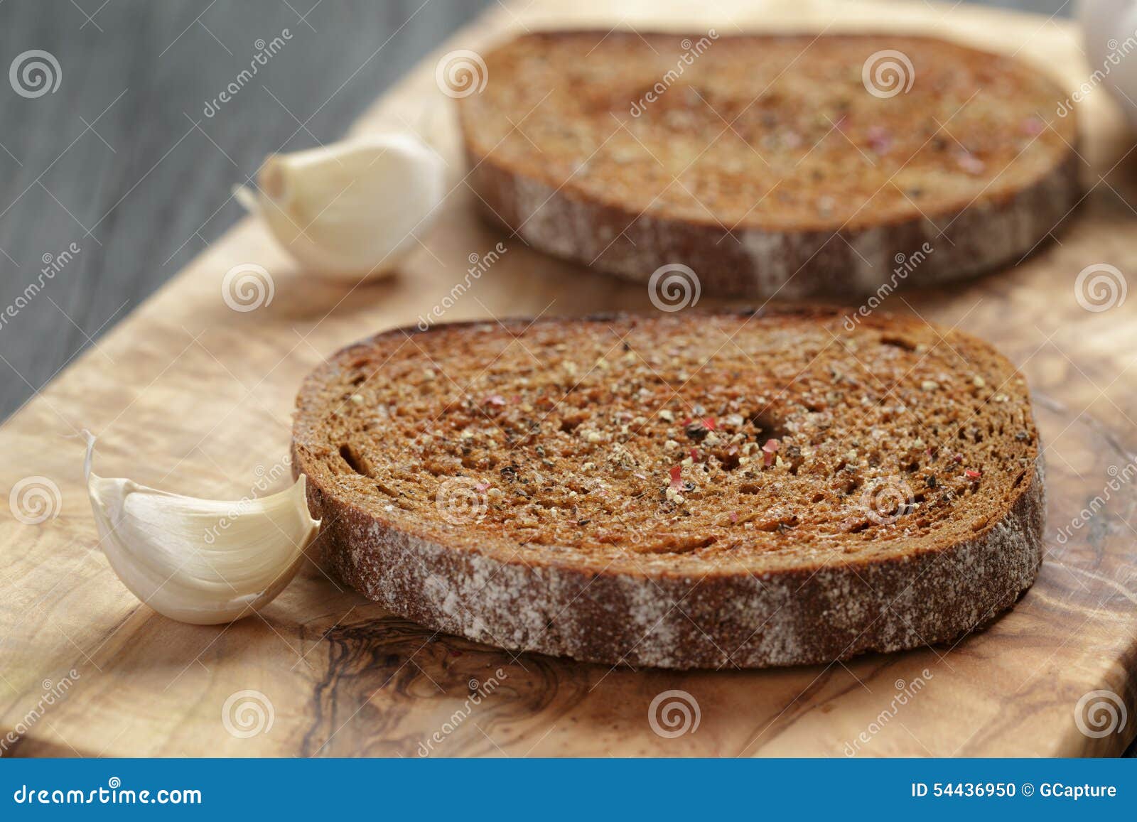 Rye Bread Grated with Garlic, Crostini Stock Photo - Image of meal ...