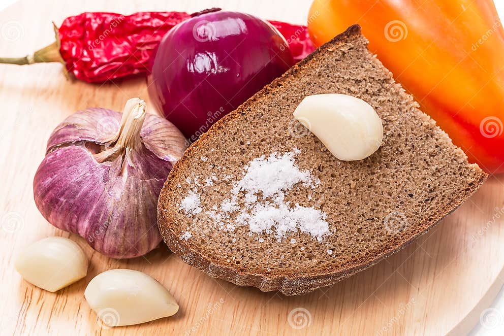 Rye Bread with Salt and Garlic Stock Image - Image of root, freshness ...