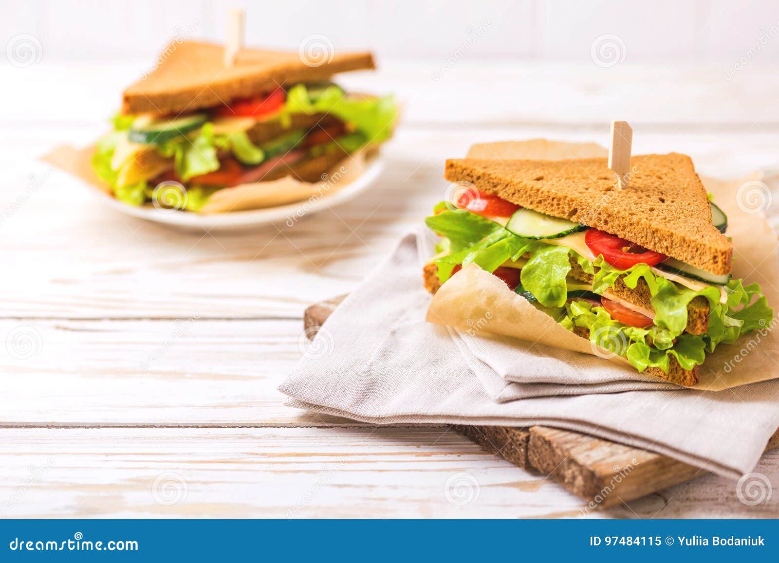 Rye Bread Sandwich with Ham, Cheese, Lettuce Stock Image - Image of ...