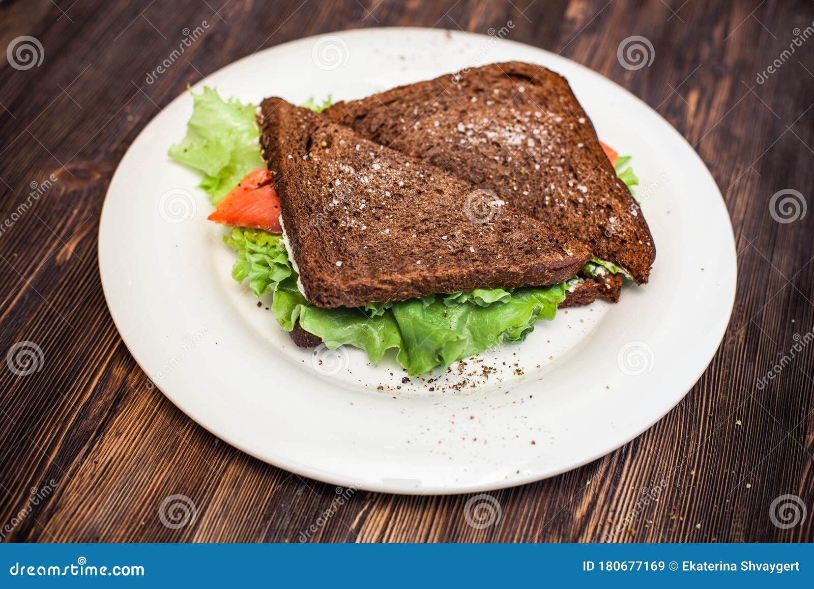 Rye Bread Sandwiches with Red Fish and Lettuce Stock Image - Image of ...