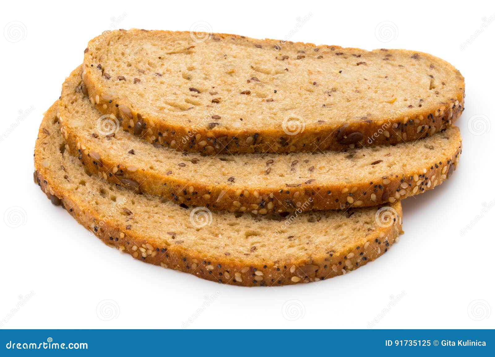 Rye Bread Slice Isolated on White Background. Stock Image - Image of ...