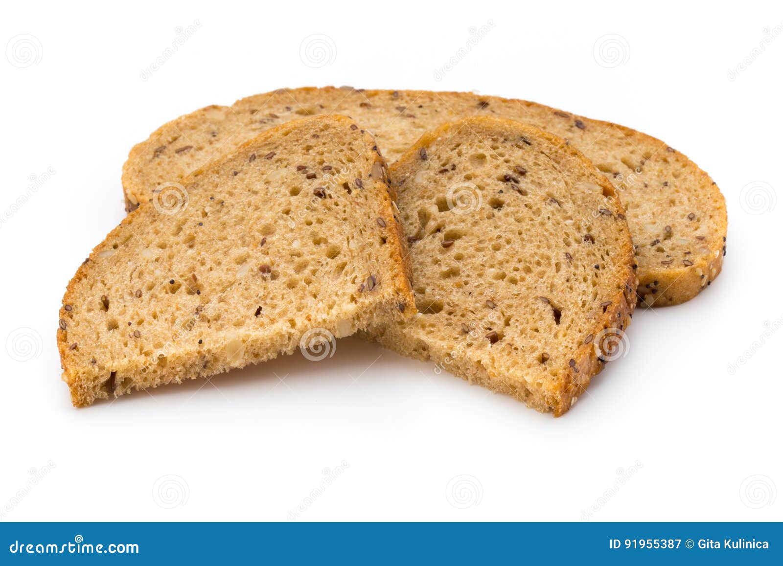 Rye Bread Slice Isolated on White Background. Stock Image - Image of ...
