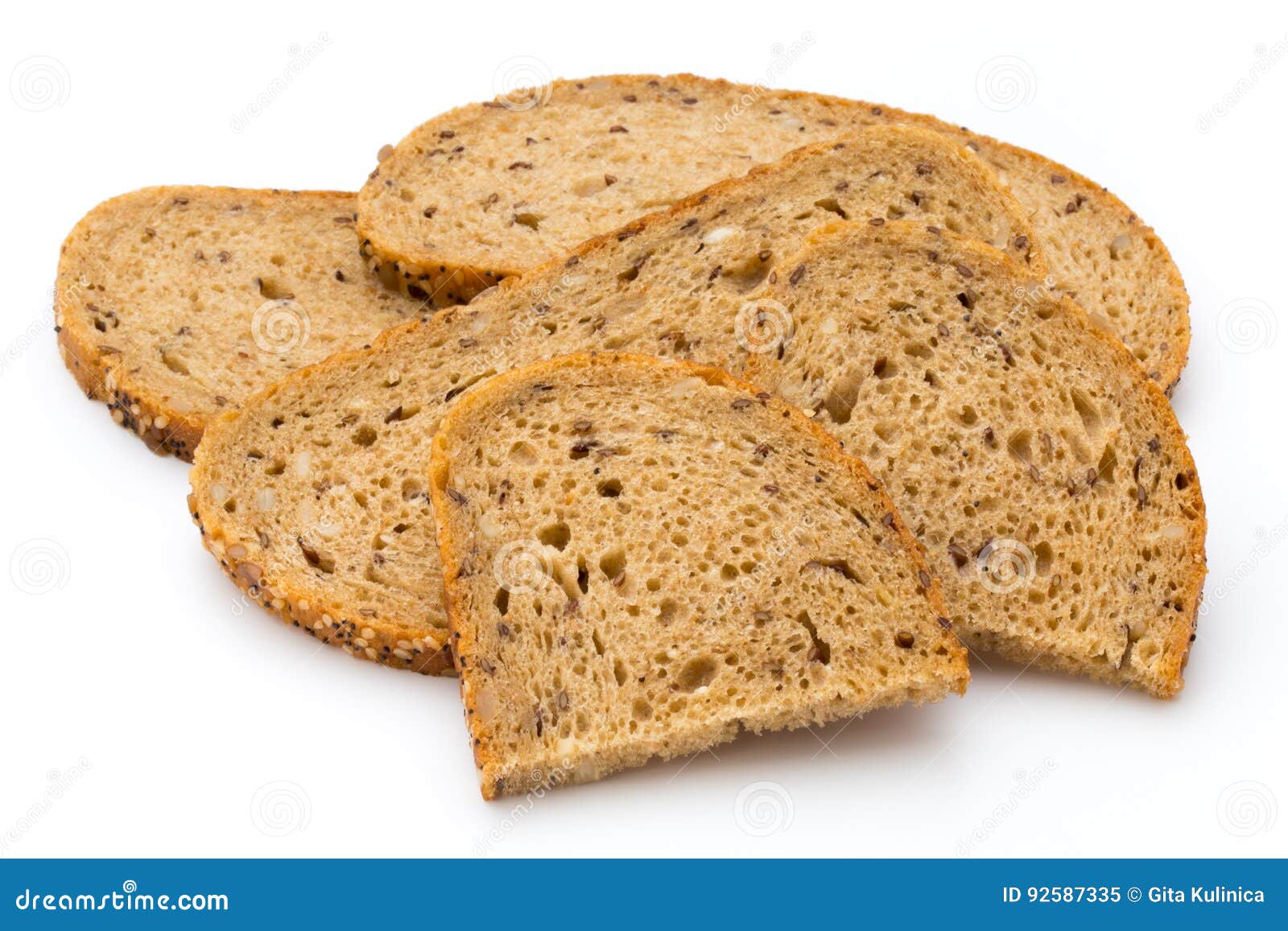 Rye Bread Slice Isolated on White Background. Stock Image - Image of ...