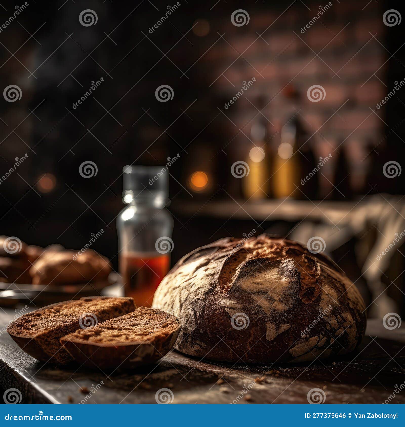 Rye Bread on Stone in Rustic Pub. Generative AI Stock Illustration ...