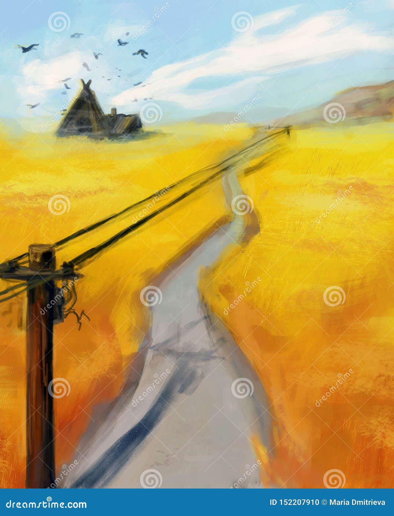 Digital Illustration: Path Running through the Rye Field. Electricity ...