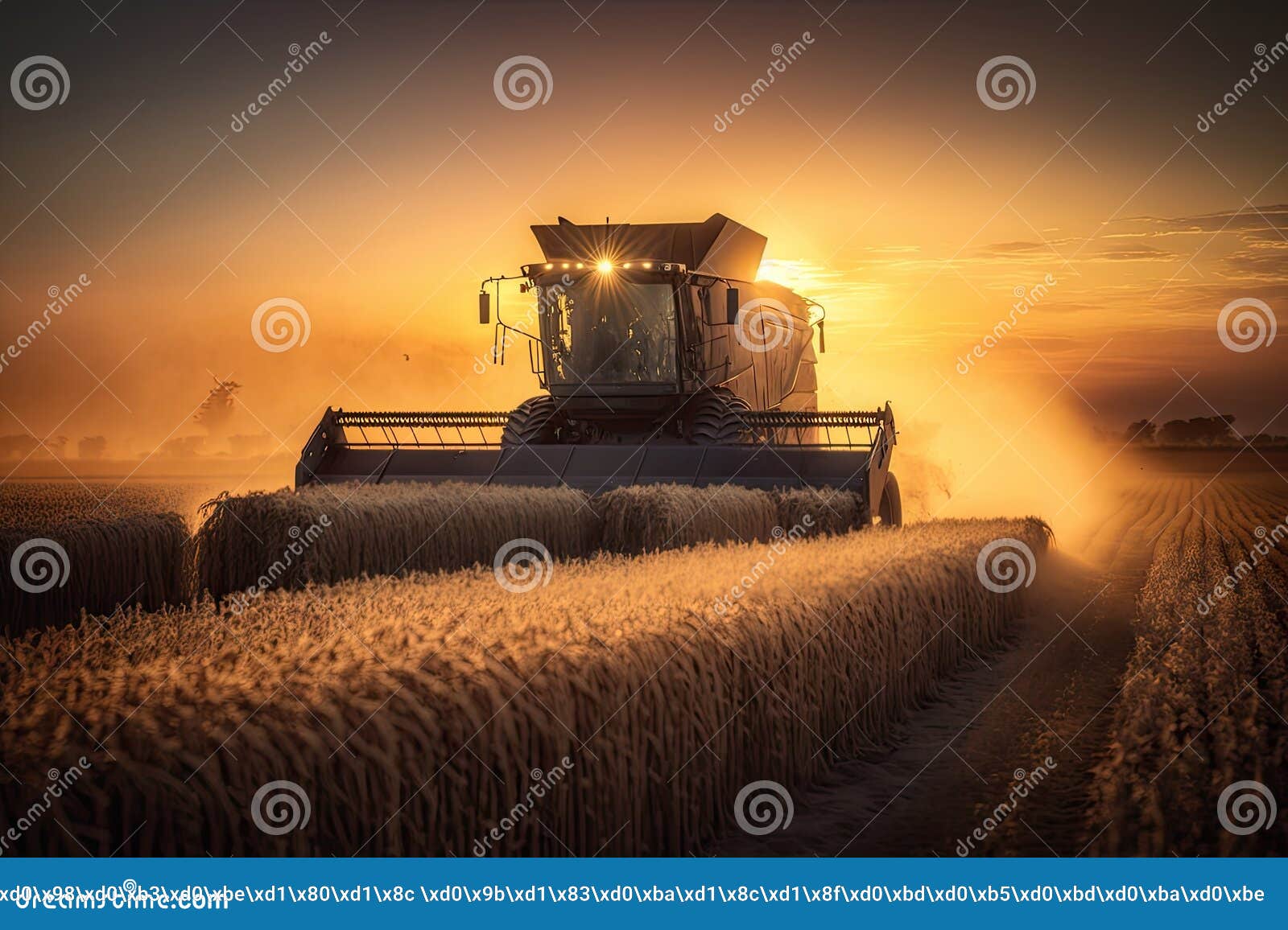 Rye Field Harvesting at Sunrise. Ai Generative Stock Illustration ...