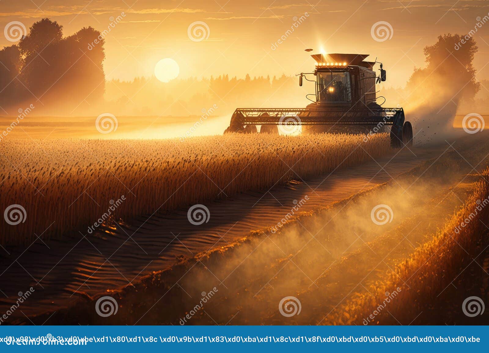 Rye Field Harvesting at Sunrise. Ai Generative Stock Illustration ...