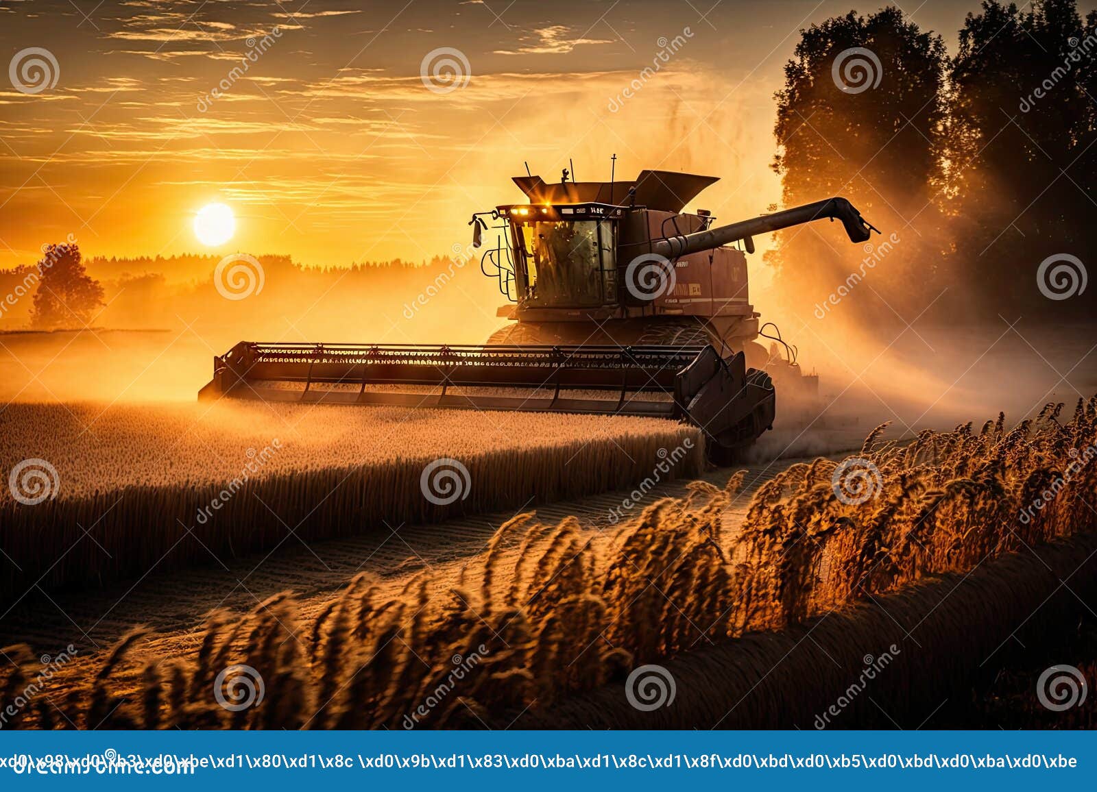 Rye Field Harvesting at Sunrise. Ai Generative Stock Illustration ...
