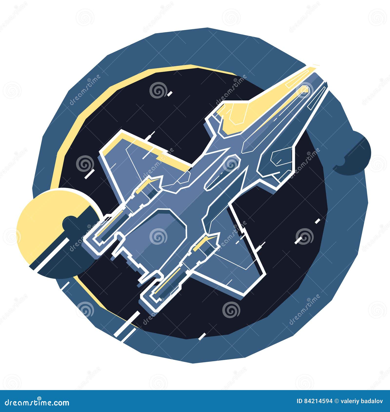 Rymdskepp Rymdskepp I Utrymme, Planet Vektor Illustrationer ...