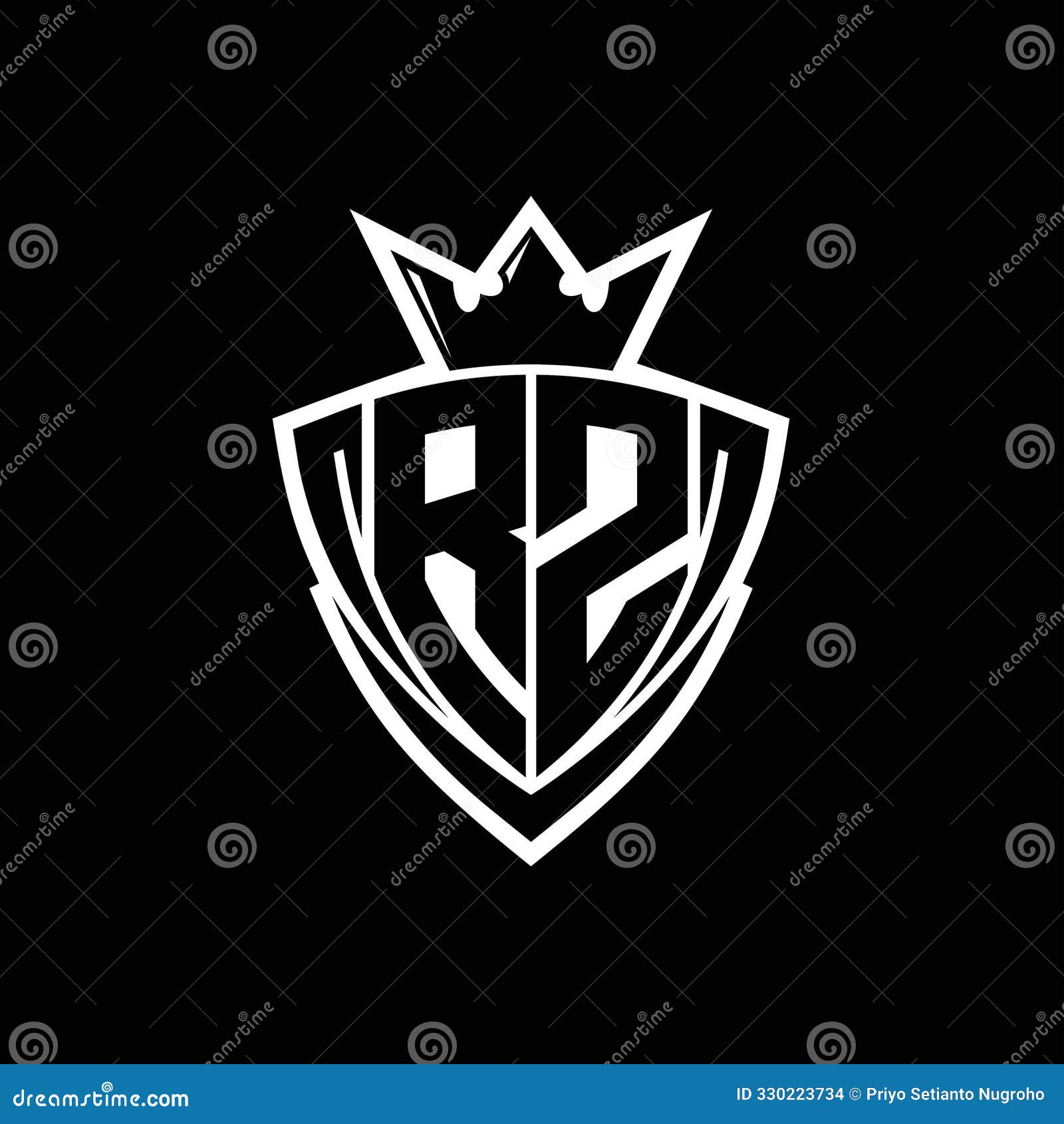 RZ Letter Logo with Sharp Triangle Shield Shape with Crown Inside White ...