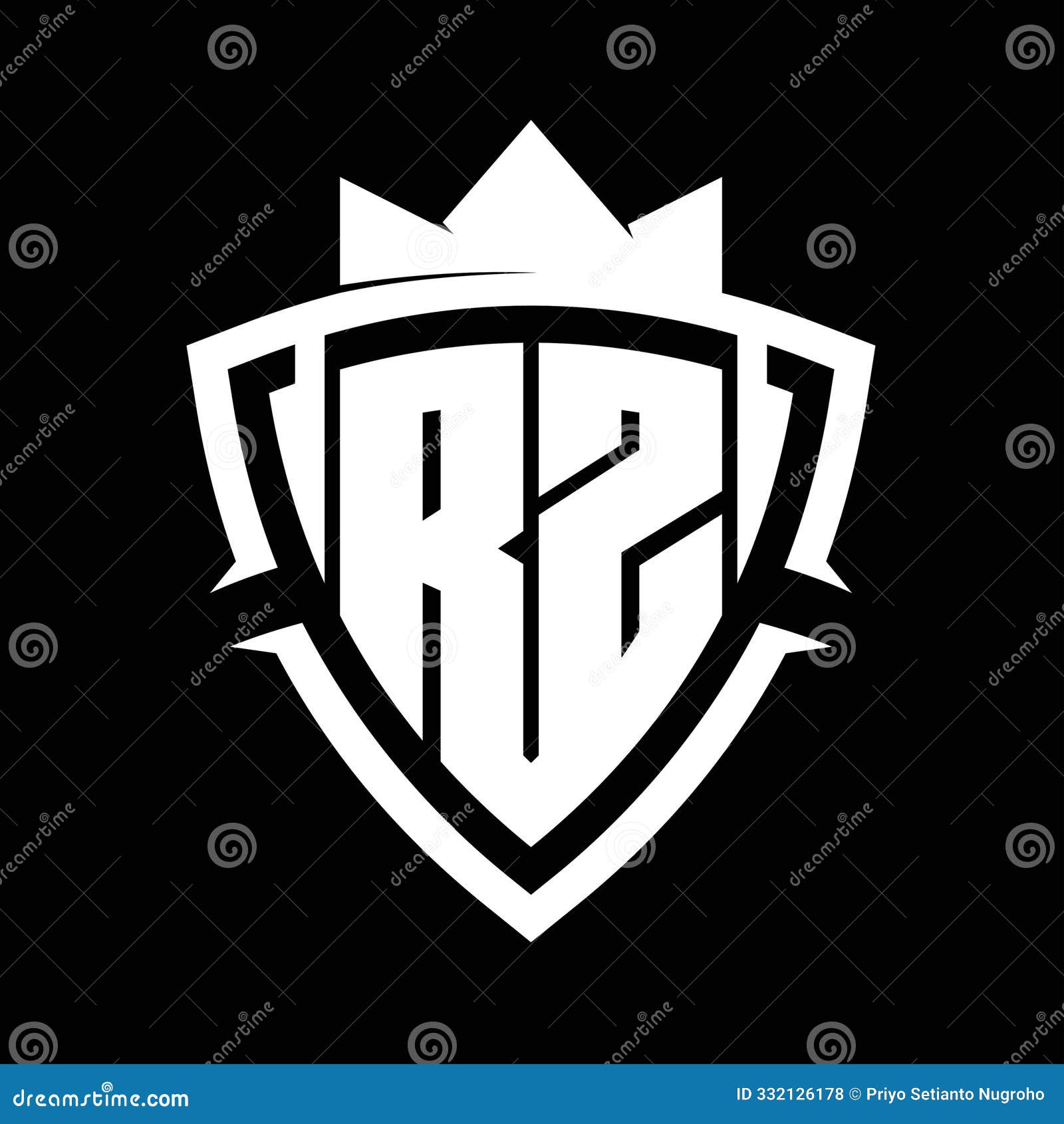 RZ Letter Monogram with Triangle Curve Shield Shape with Crown White ...