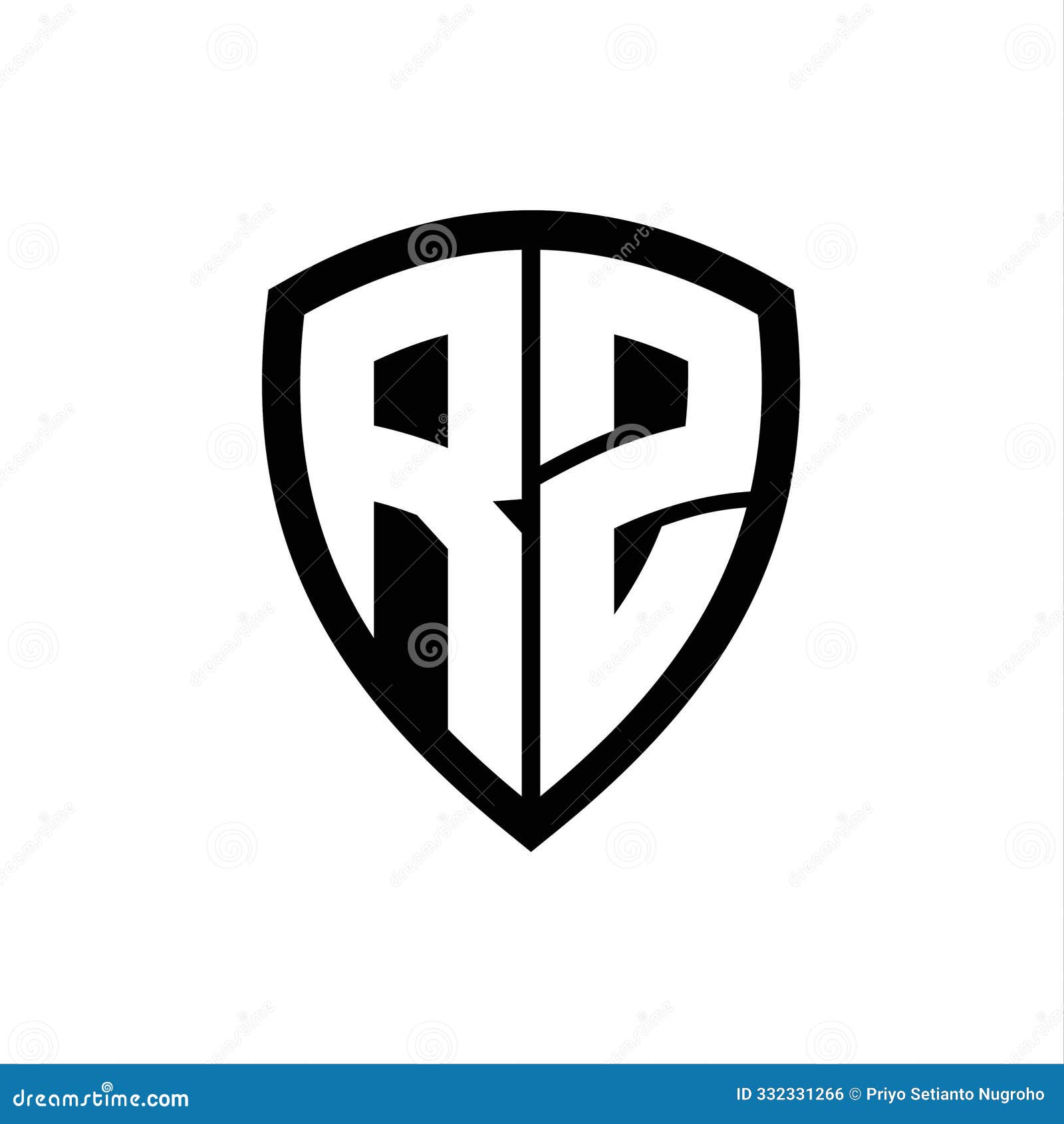 RZ Monogram Logo with Bold Letters Shield Shape with Black and White ...