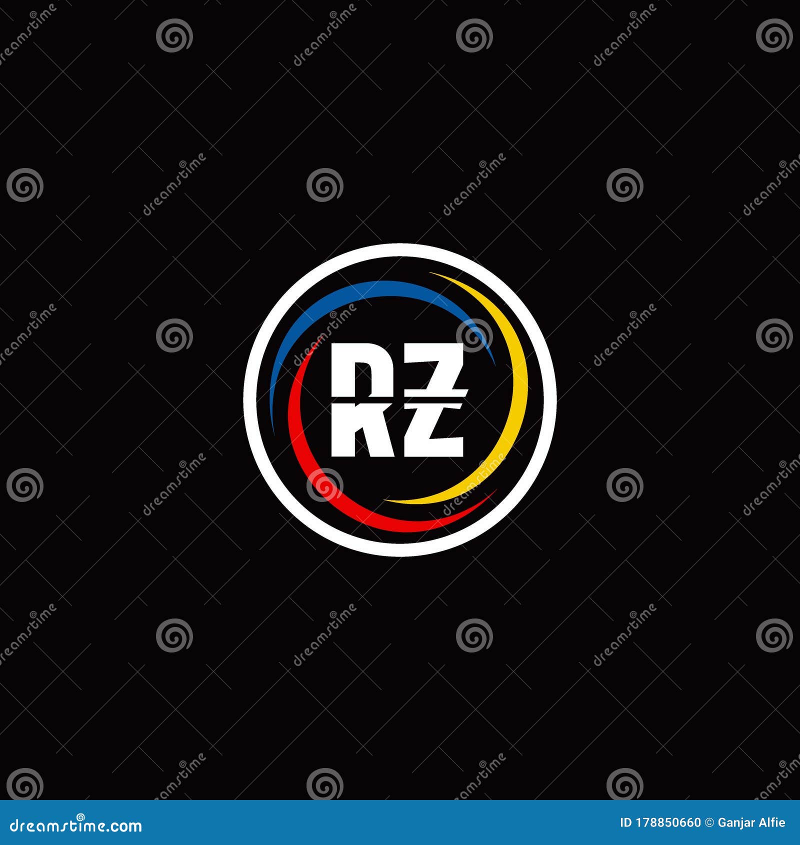 RZ Monogram Logo Isolated on Circle Shape with 3 Slash Colors Rounded ...