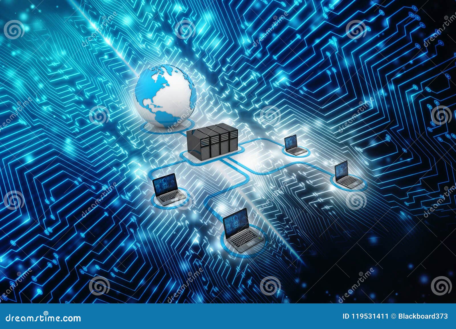 Réseau Informatique, Communication D'Internet à L'arrière-plan De Technologie Rendu 3d Image ...