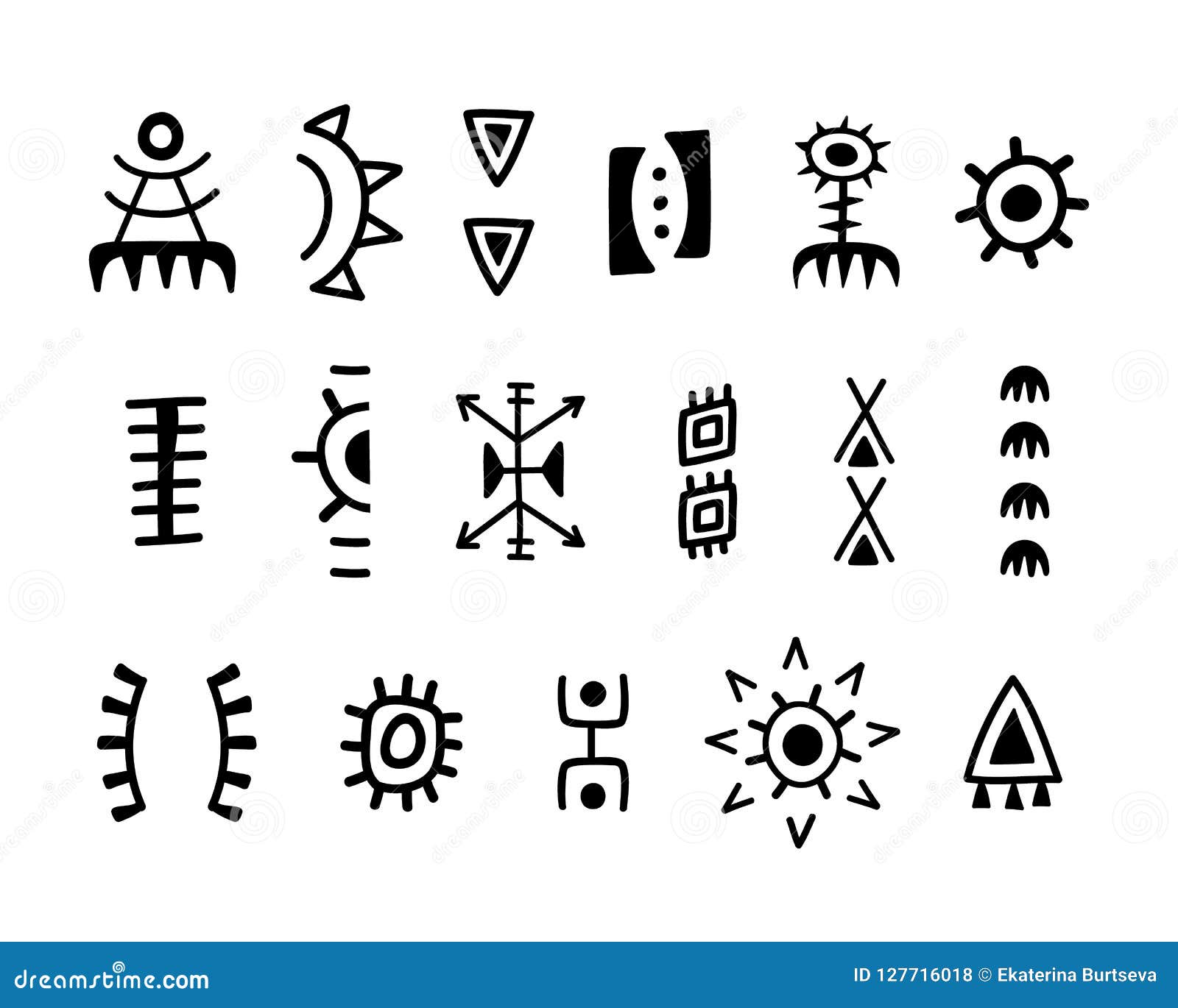 Símbolos Aztecas Dibujados Mano Ilustración del Vector - Ilustración de ...