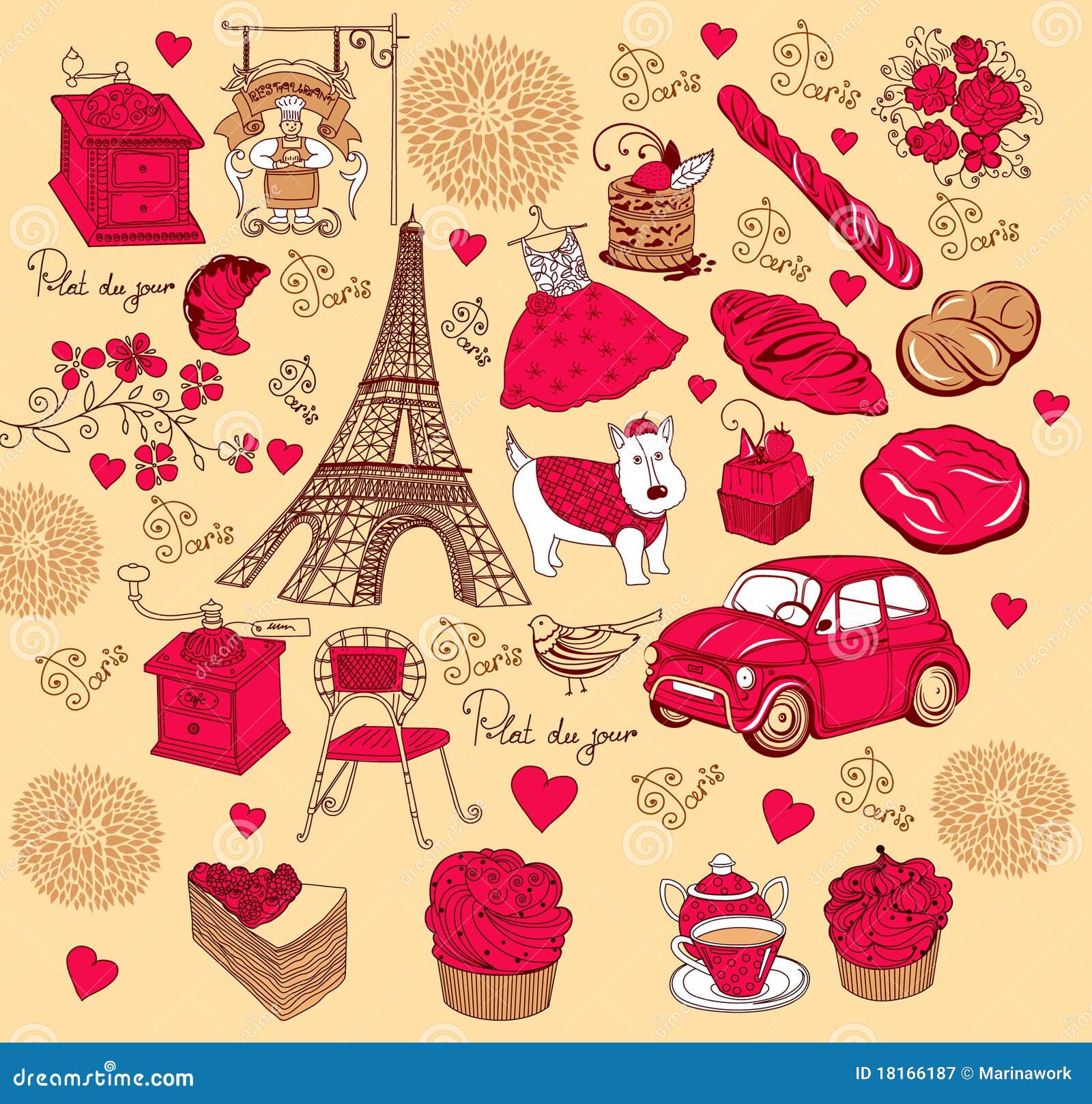 Símbolos Da Coleção De Paris. Ilustração do Vetor - Ilustração de café ...