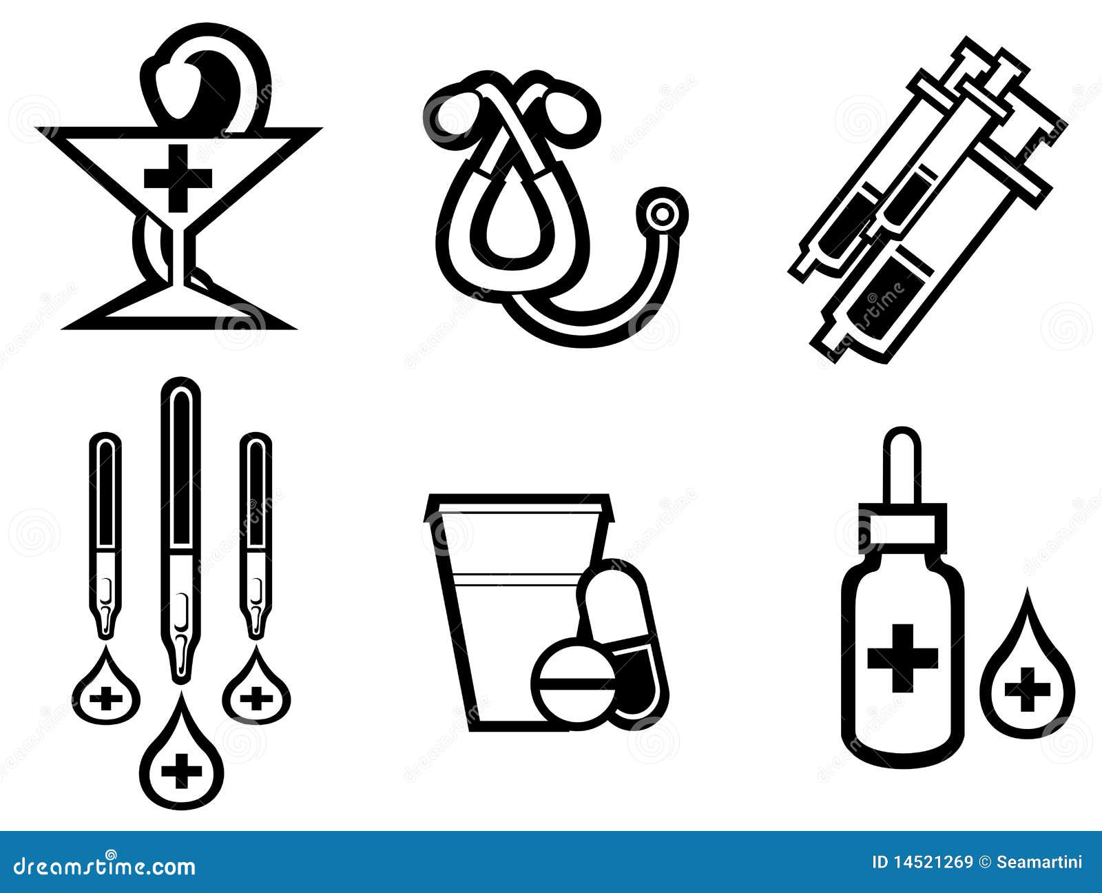 Símbolos da medicina ilustração do vetor. Ilustração de seringa - 14521269