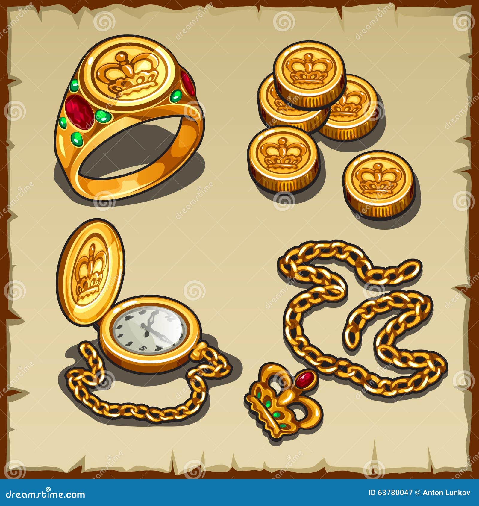 Símbolos Da Riqueza E O Poder, O Ouro E Os Tesouros Ilustração do Vetor ...