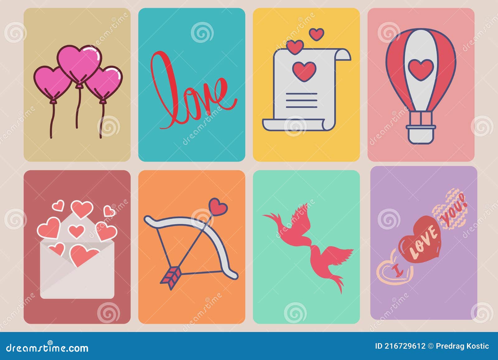 Símbolos de amor. stock de ilustración. Ilustración de tarjeta - 216729612