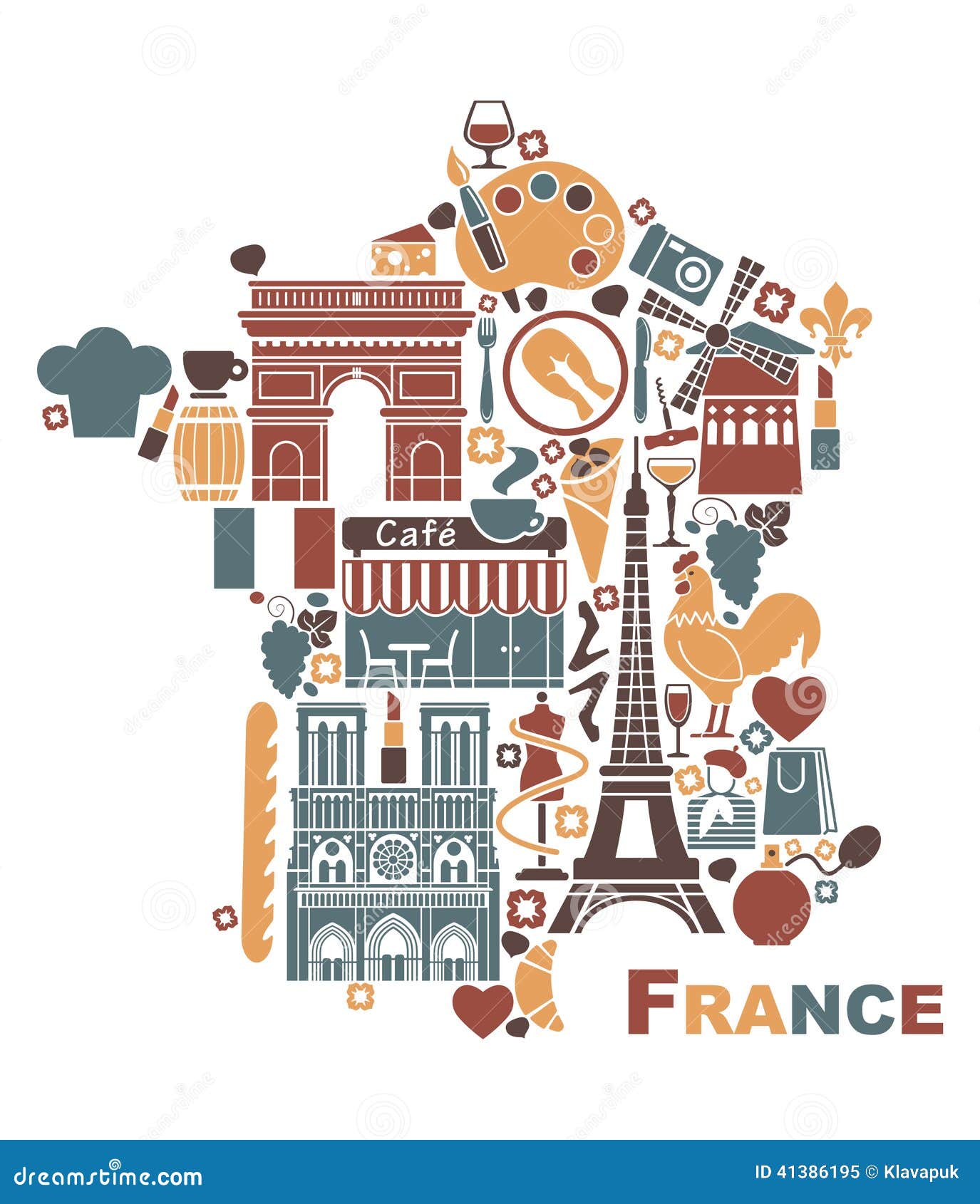 Símbolos De Francia Bajo La Forma De Mapa Ilustración del Vector ...