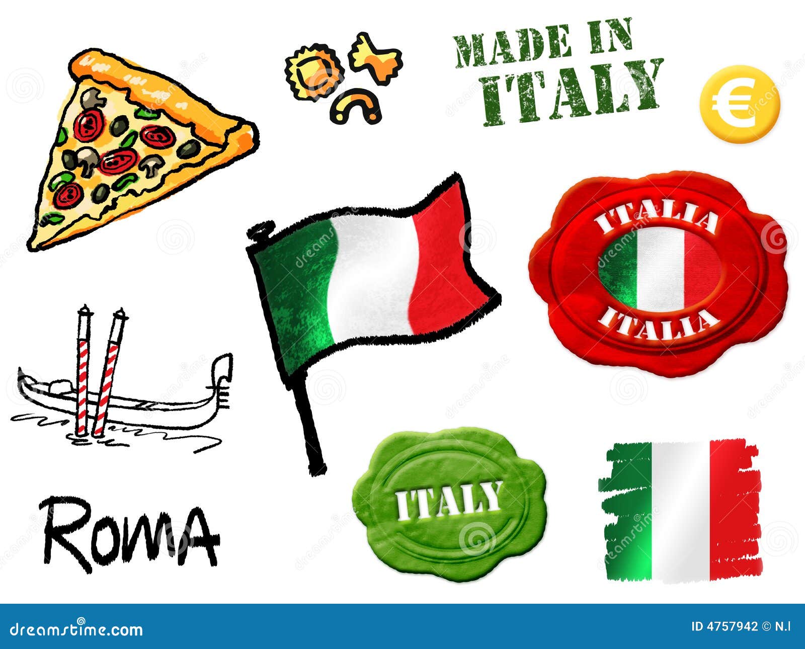 Símbolos de Italia stock de ilustración. Ilustración de ciudad - 4757942