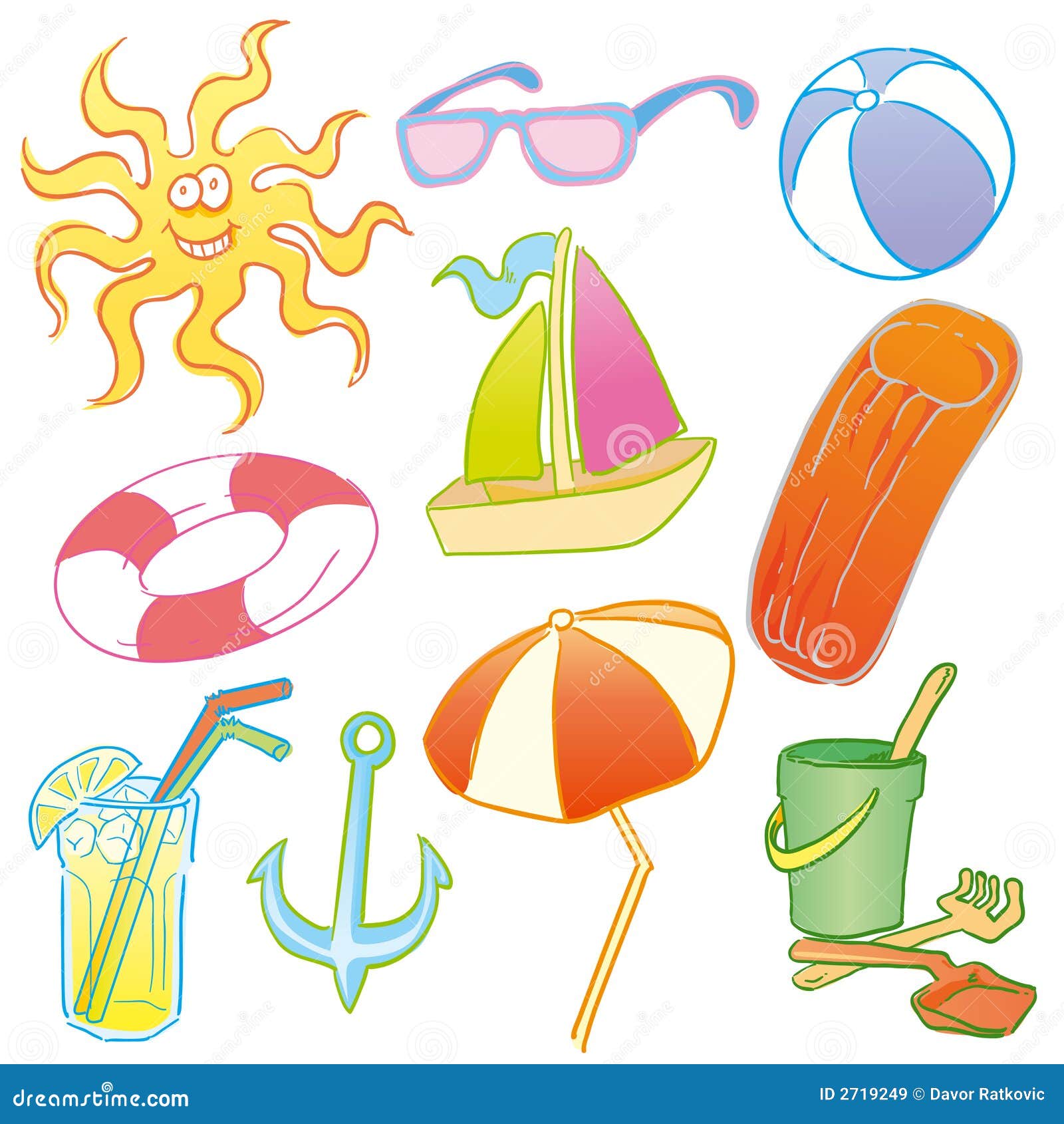 Símbolos de la playa ilustración del vector. Ilustración de vela - 2719249