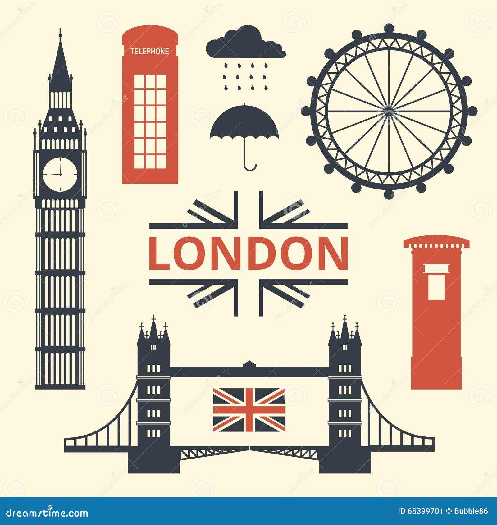 Símbolos de Londres foto editorial. Ilustración de nube - 68399701